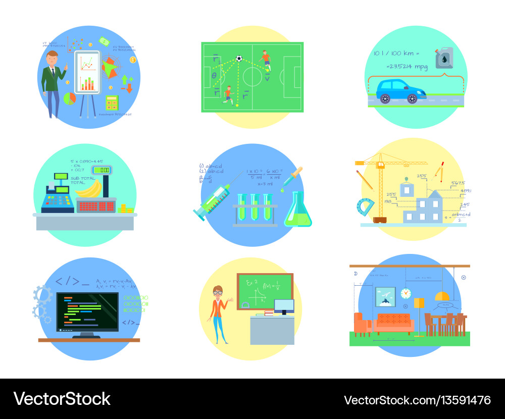 Mathematics circle compositions set Royalty Free Vector