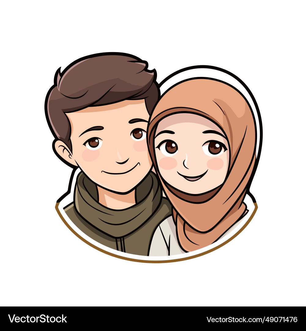 Muslim couple hand-drawn comic Royalty Free Vector Image
