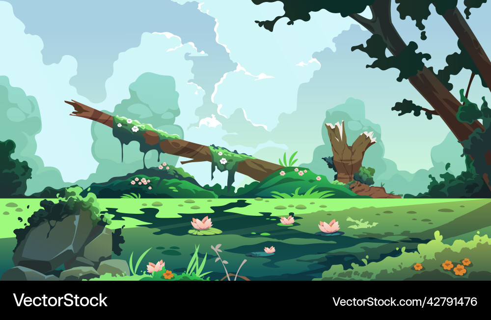 Swamp cartoon landscape forest background Vector Image