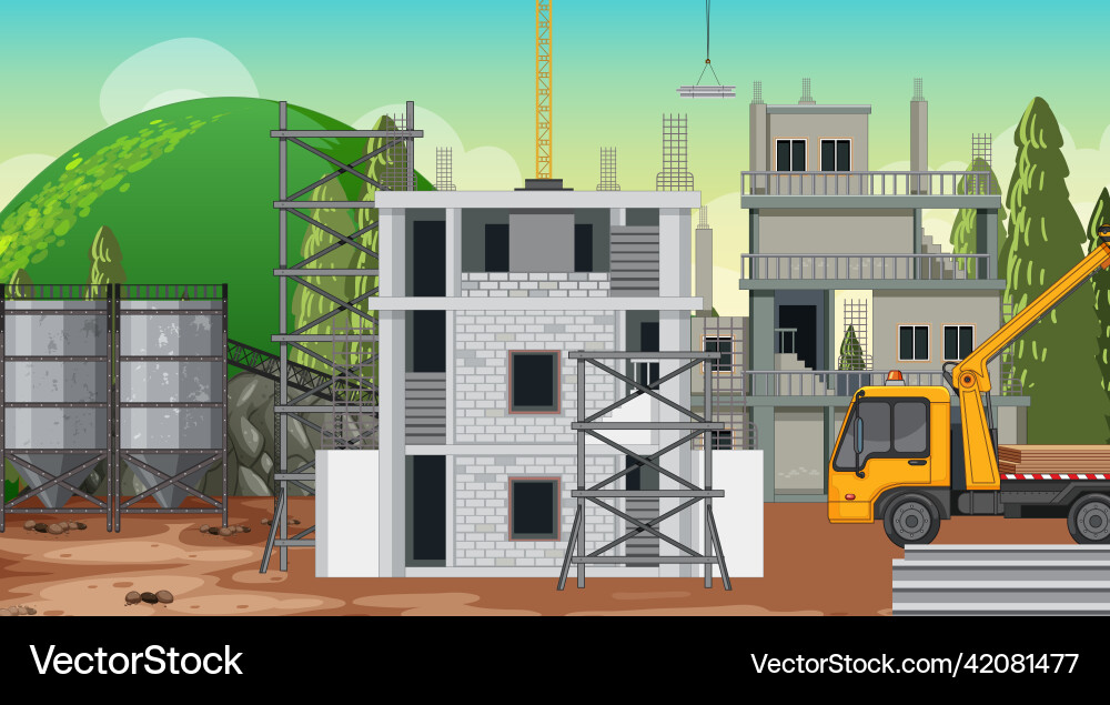 Building construction site scene Royalty Free Vector Image