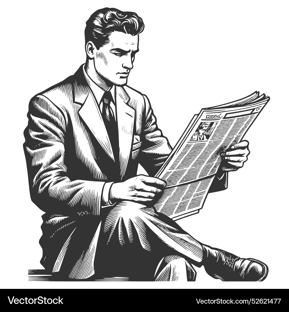 Businessman Reading Newspaper Royalty Free Vector Image