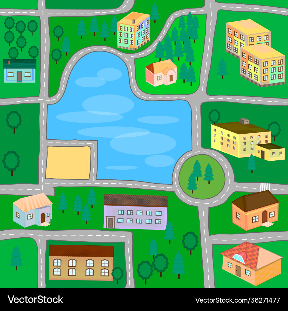 Cartoon map seamless pattern roads cars Royalty Free Vector