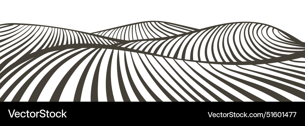 Farm field landscape on small hills furrows Vector Image
