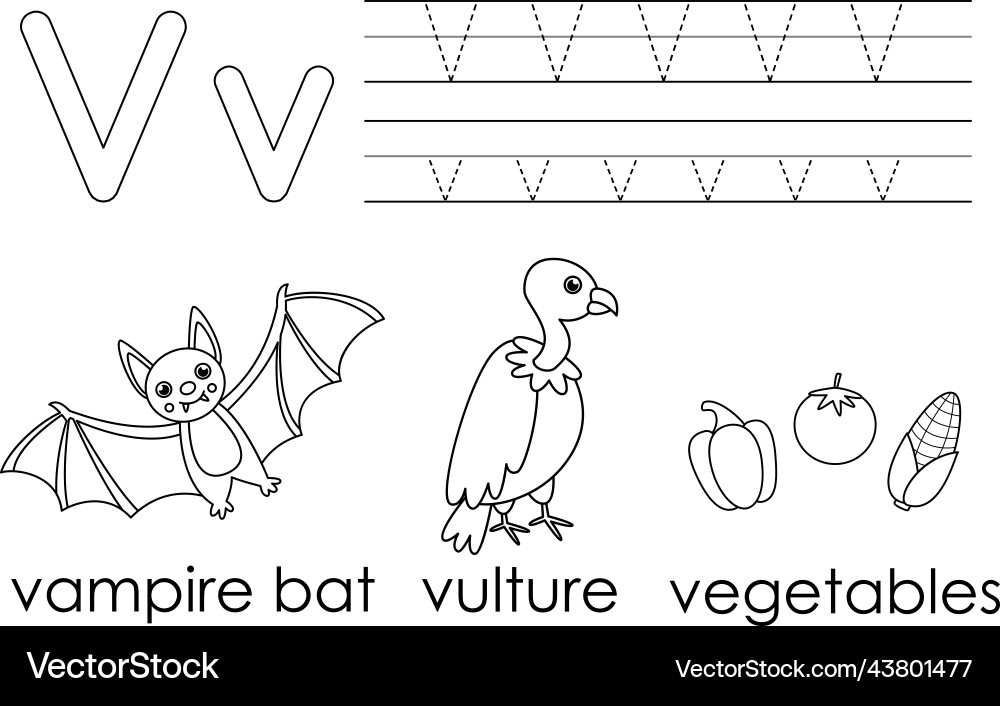 Letter V Tracing Worksheet for Kids Royalty Free Vector