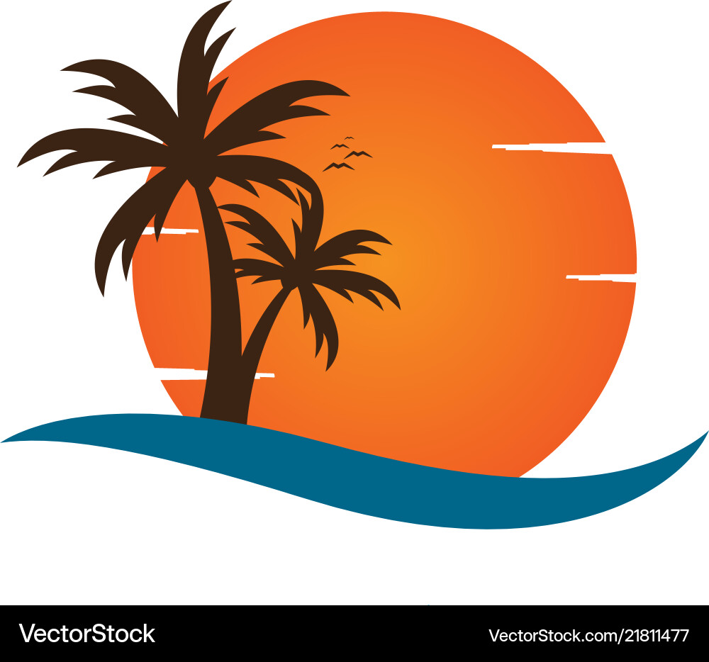 Palm tree on a beach logo design template Vector Image