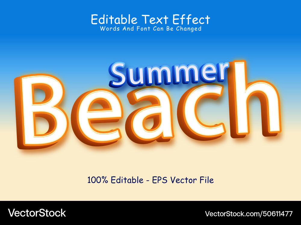 Summer beach editable text effect 3 dimension Vector Image