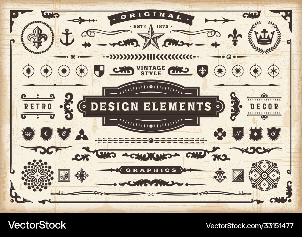 Vintage original design elements set Royalty Free Vector
