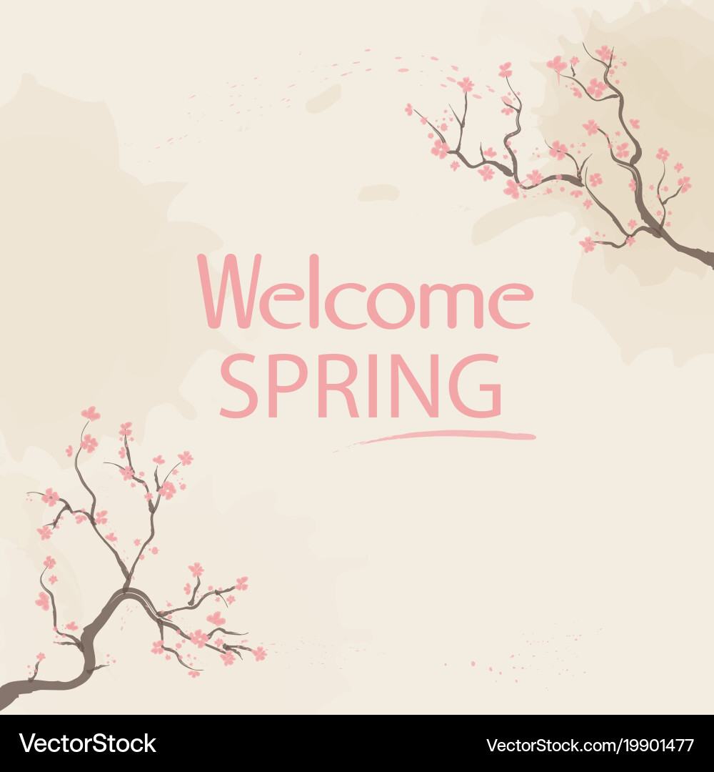 Welcome spring sakura pink background image Vector Image