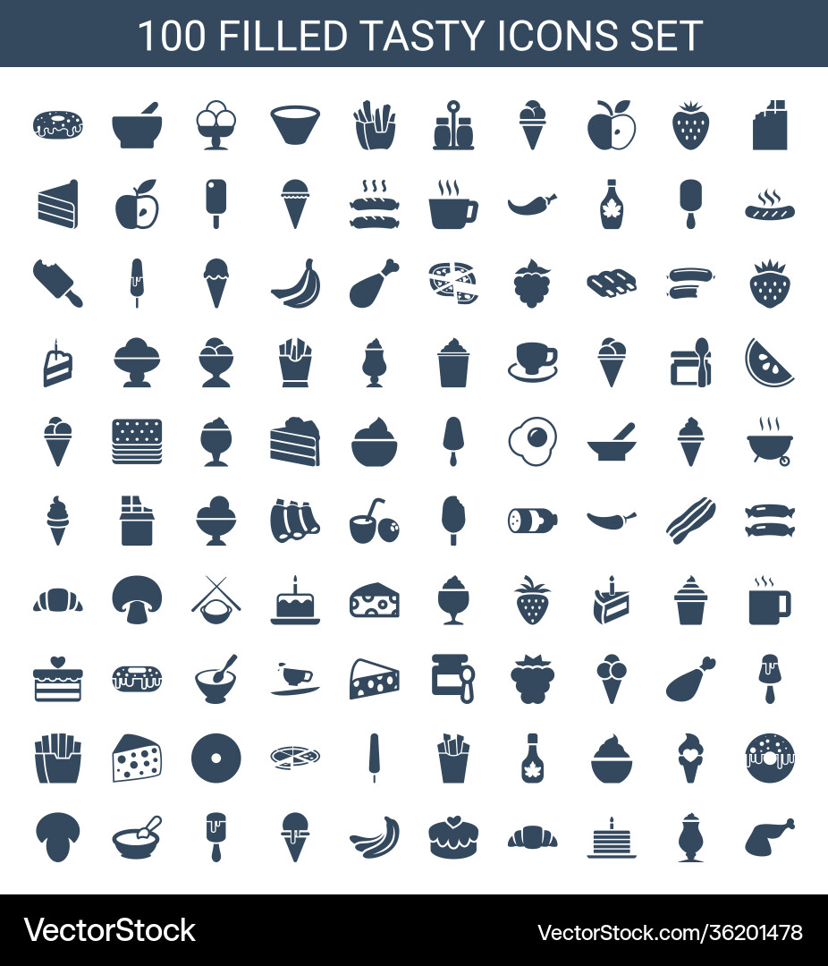 100 tasty icons Royalty Free Vector Image - VectorStock