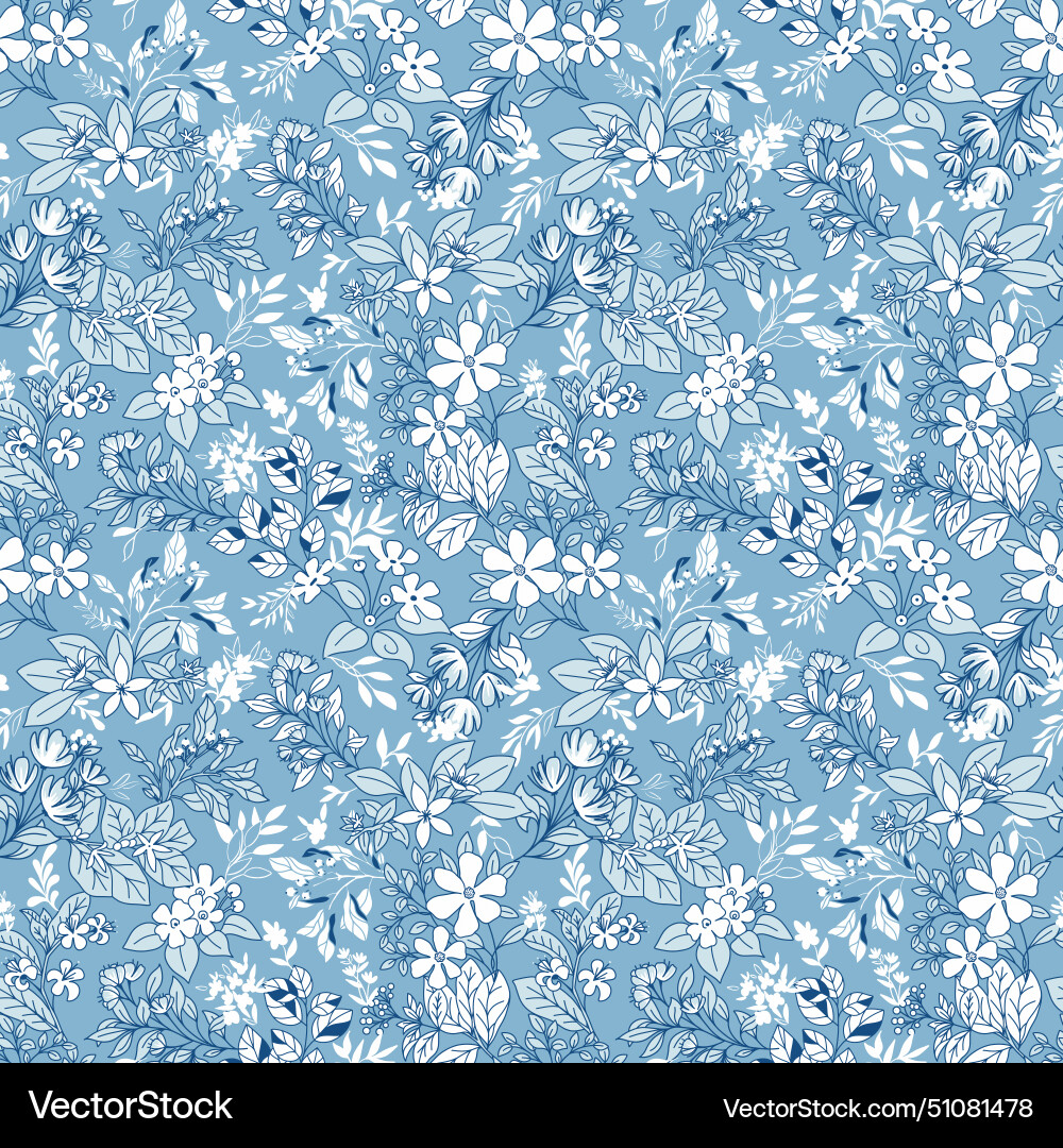 Blue monochrome small floral seamless pattern Vector Image