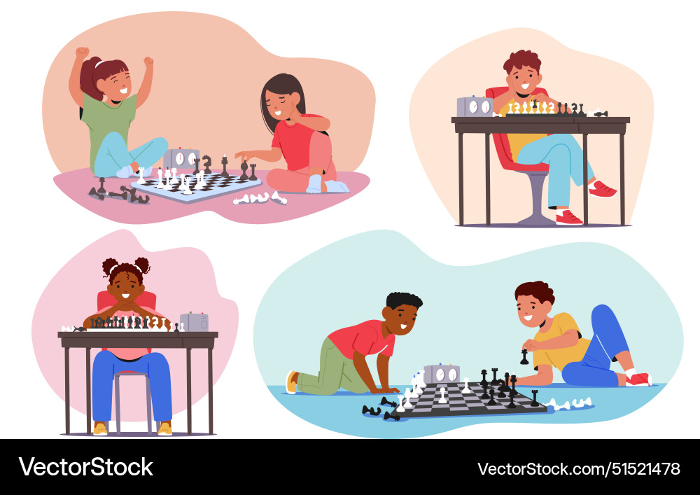 Diverse group of children engrossed in playing Vector Image