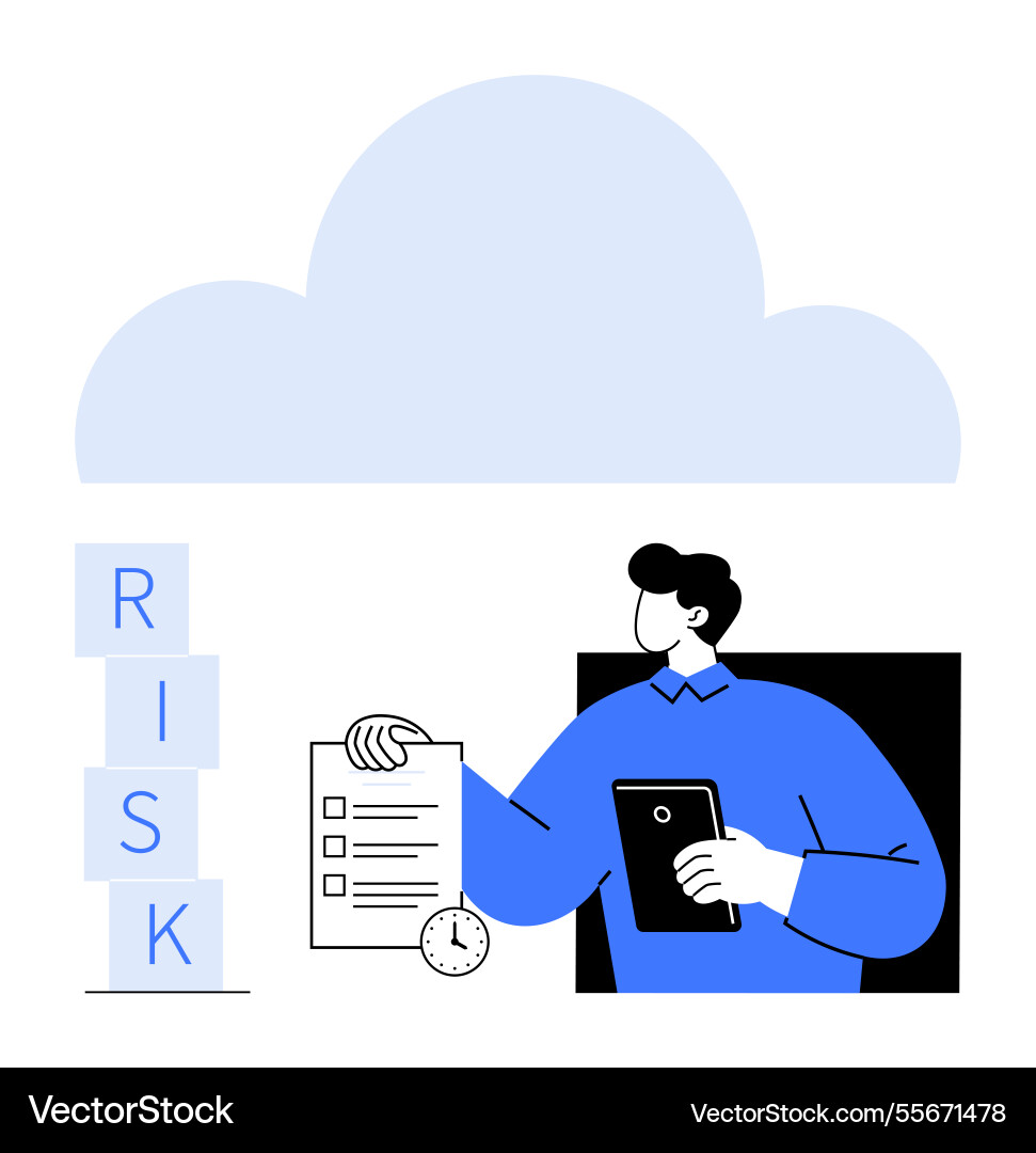 Man assessing risk with checklist tablet Vector Image