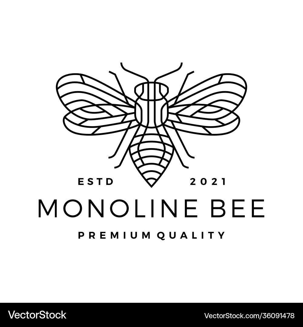Monoline bee line outline art logo icon Royalty Free Vector