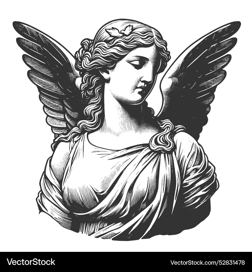 Sad angel with laurel wreath Royalty Free Vector Image