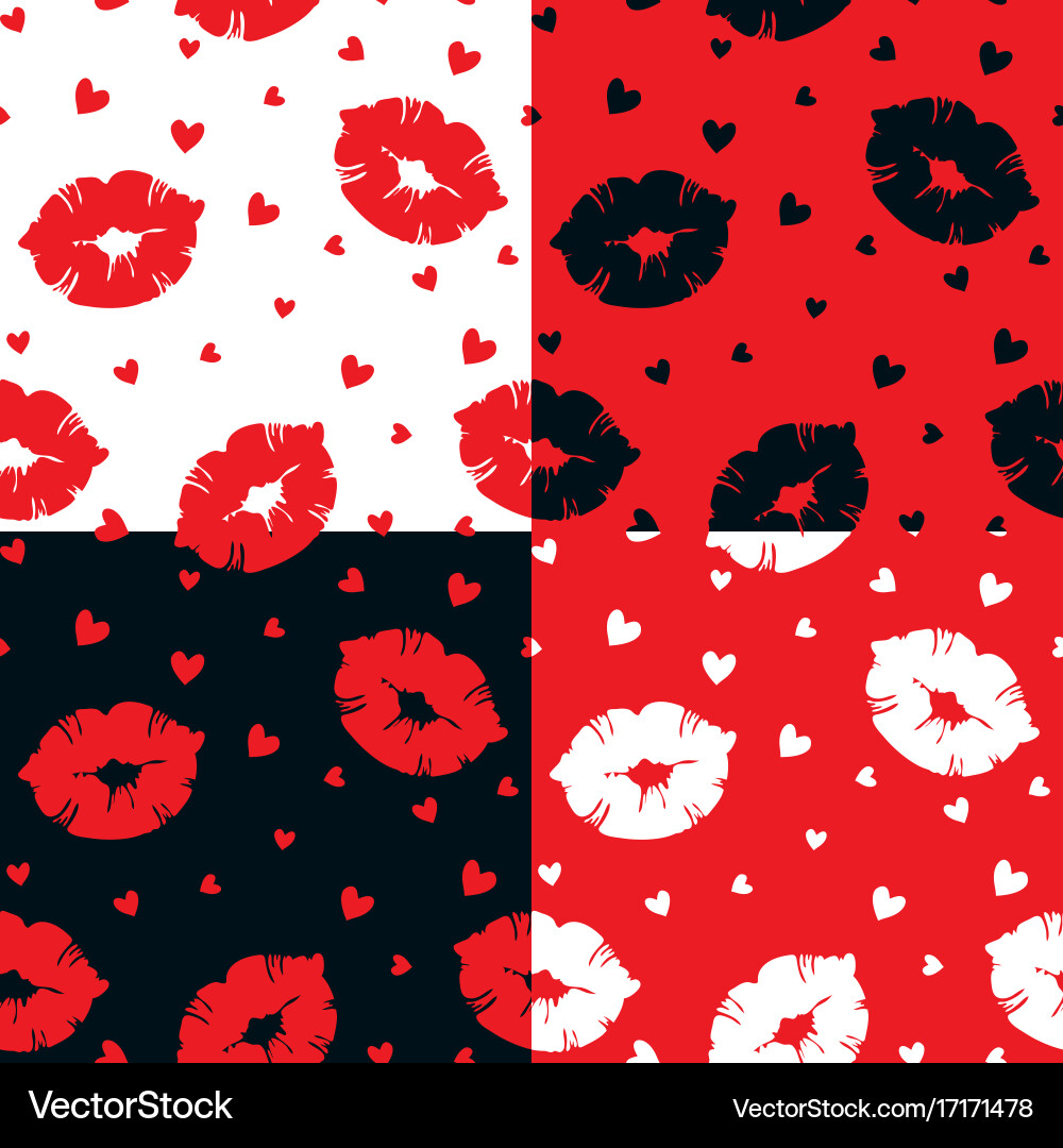 Seamless pattern with lips and hearts Royalty Free Vector