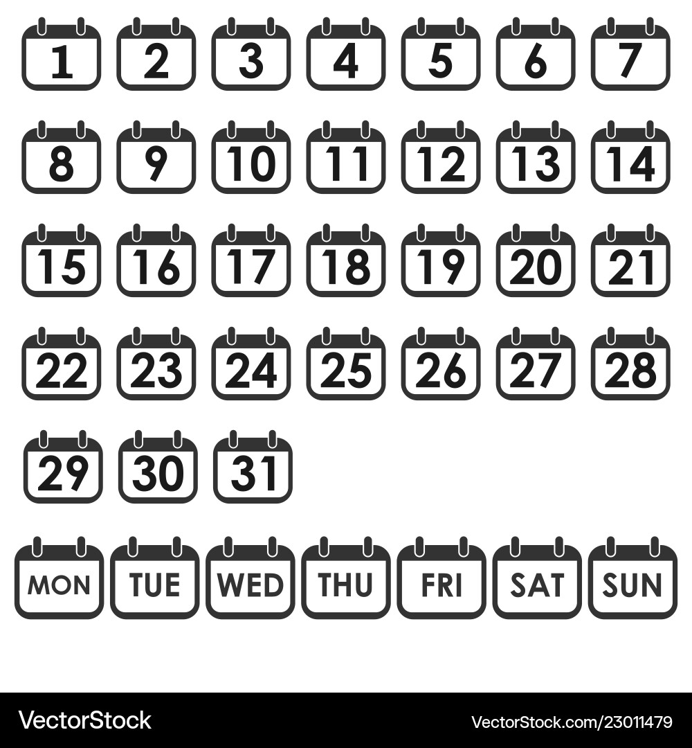 Calendar day icon set number on page Royalty Free Vector