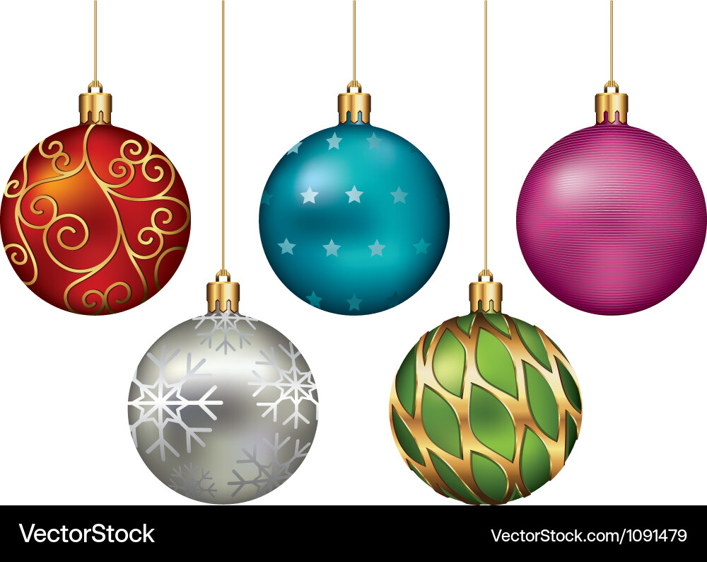 Christmas ornaments hanging on gold thread Vector Image