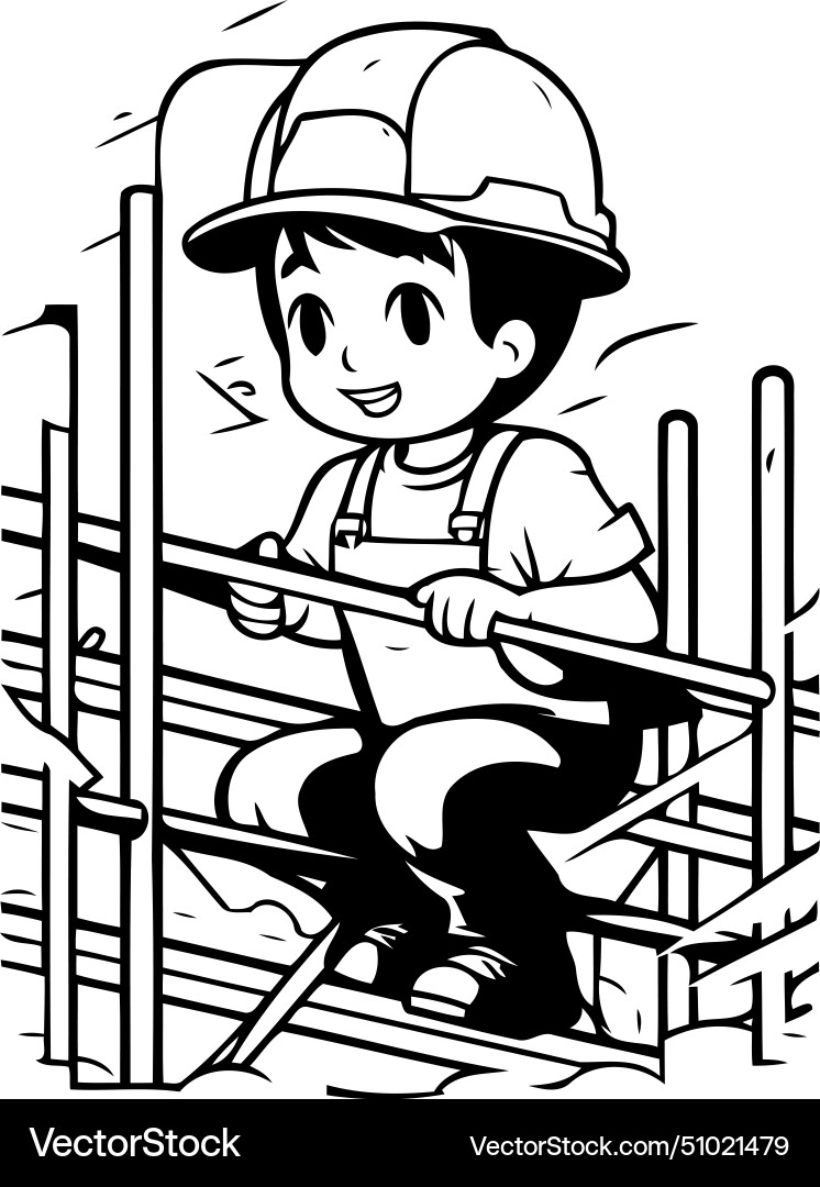 Construction worker on scaffolding cartoon Vector Image