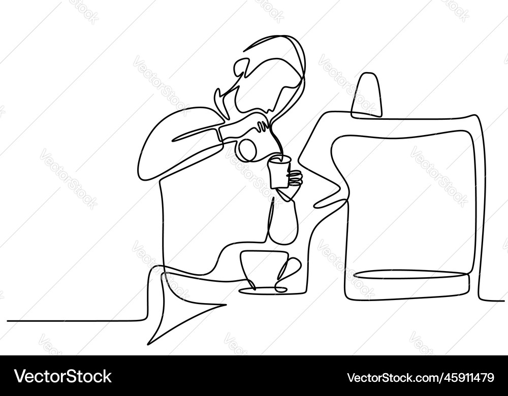 Continuous one single line drawing of barista Vector Image