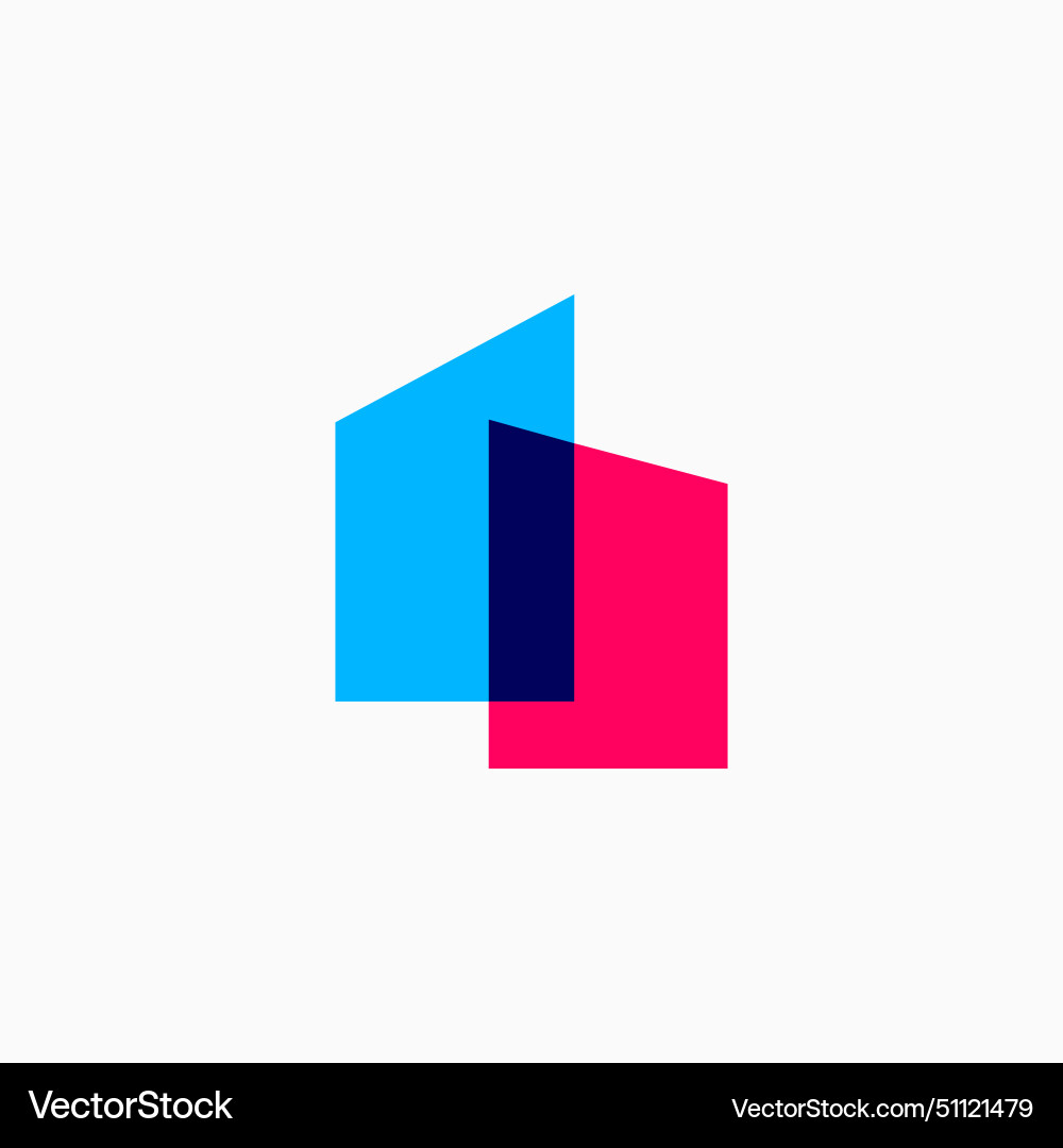 I letter house overlapping color monogram home Vector Image