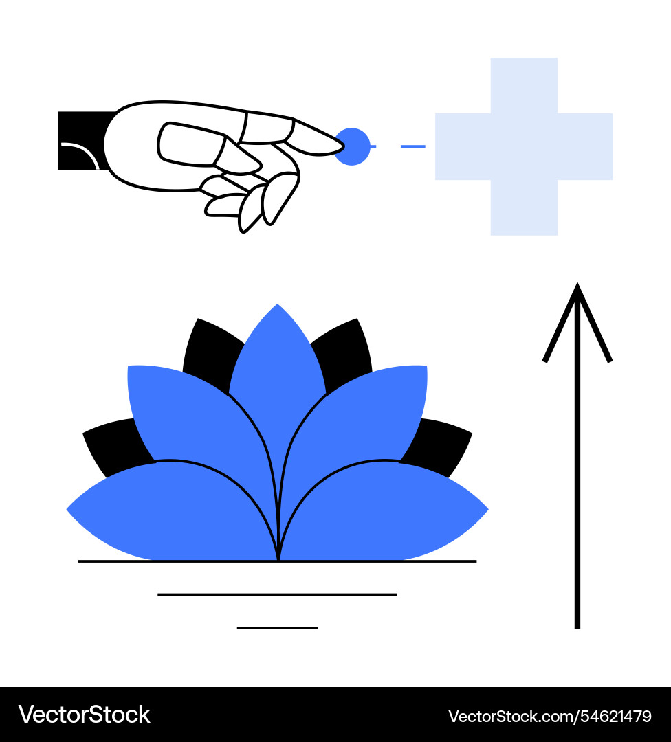 Robotic hand interacts with medical symbol blue Vector Image