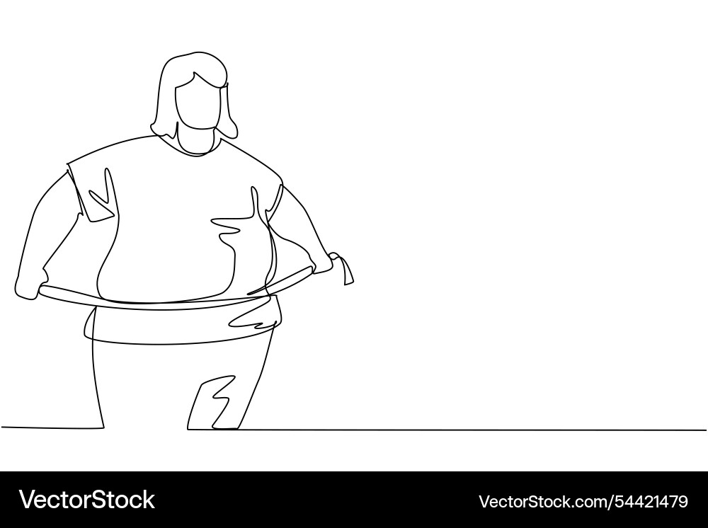 Single continuous line drawing obese woman Vector Image