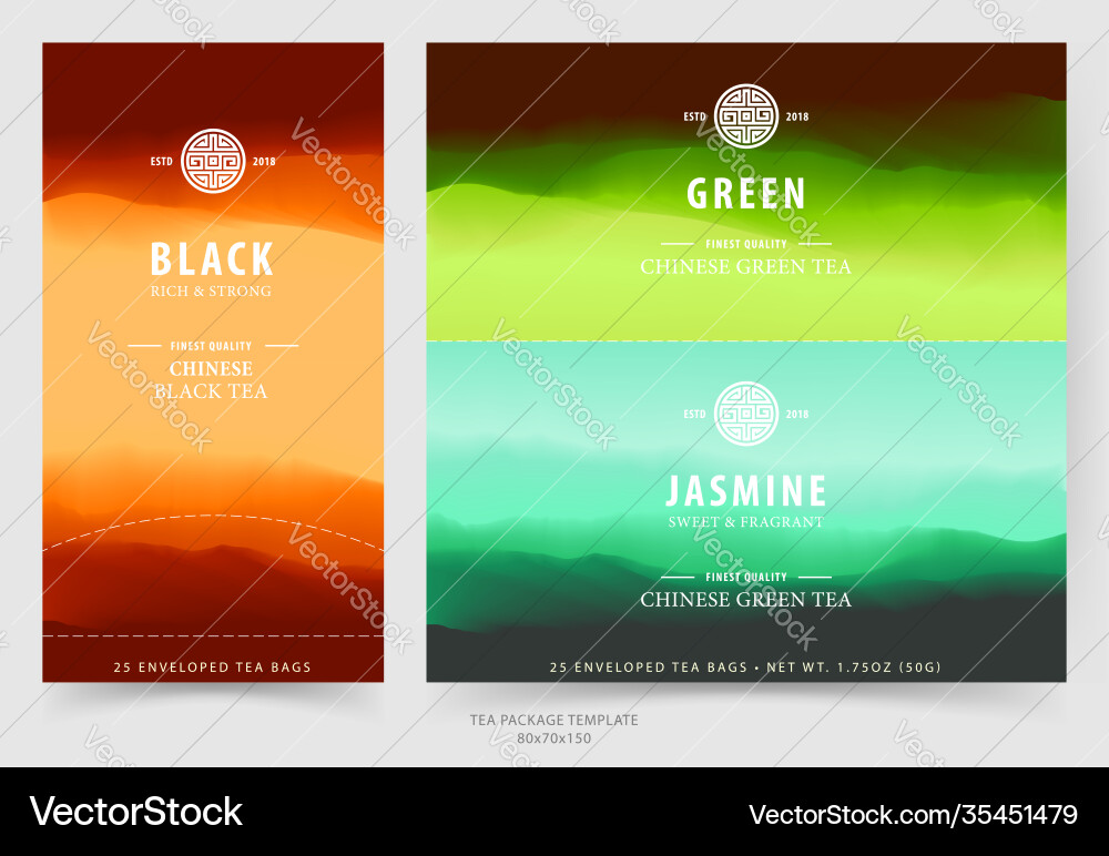 Tea package design template with natural landscape