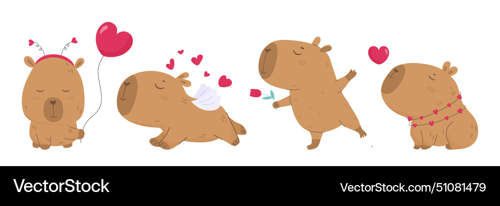 Valentine cute lovely capybara set Royalty Free Vector Image