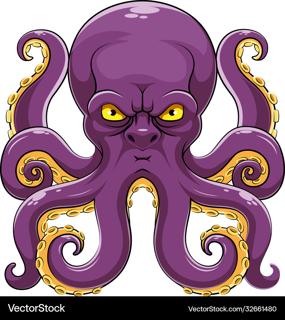 Angry Purple Cartoon Octopus Royalty Free Vector Image