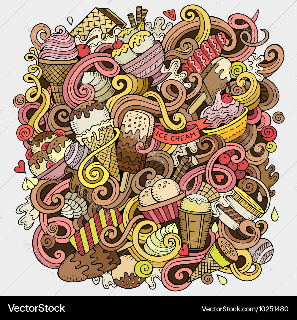 Cartoon hand-drawn doodles ice cream Royalty Free Vector