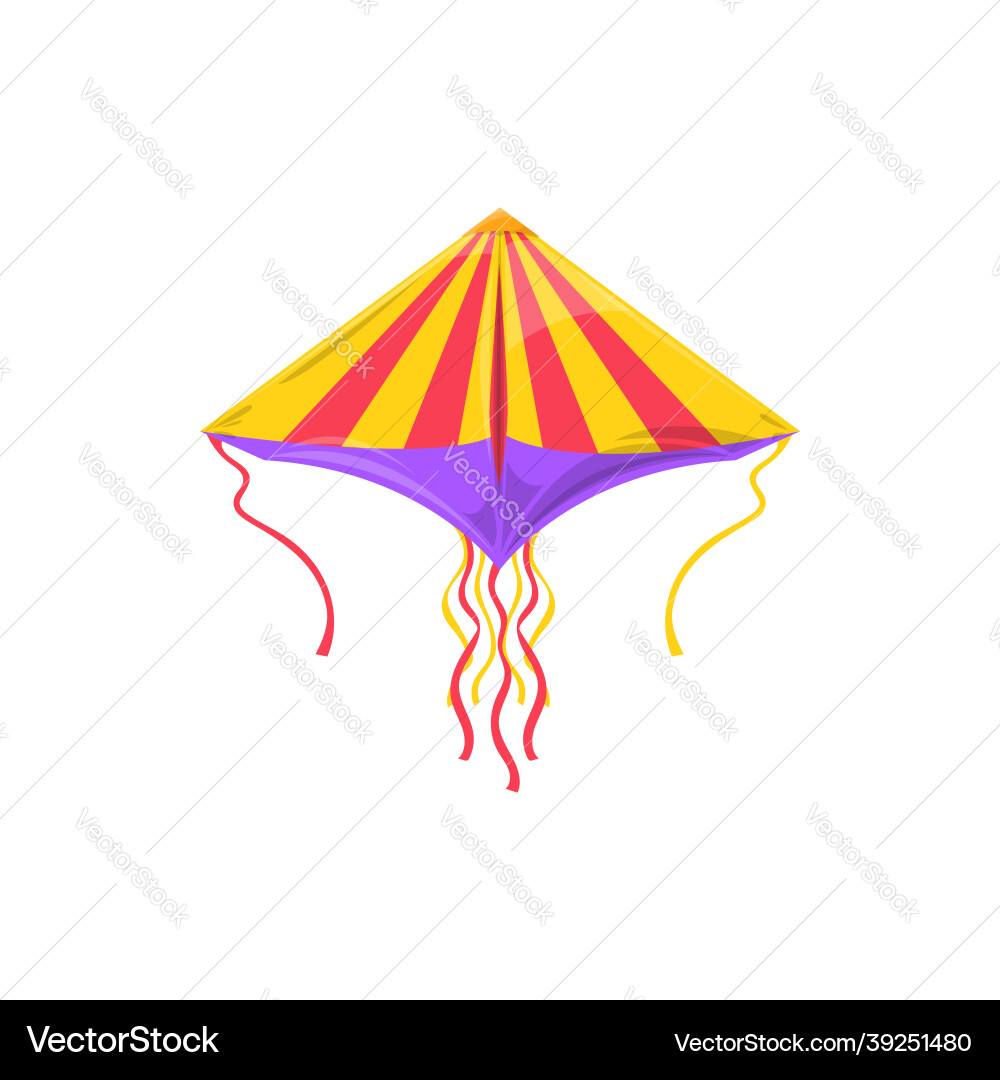 Flying color kite with strings isolated kids toy Vector Image