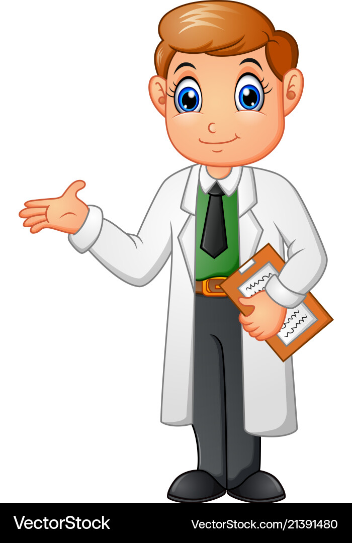 Happy young doctor cartoon isolated on white backg