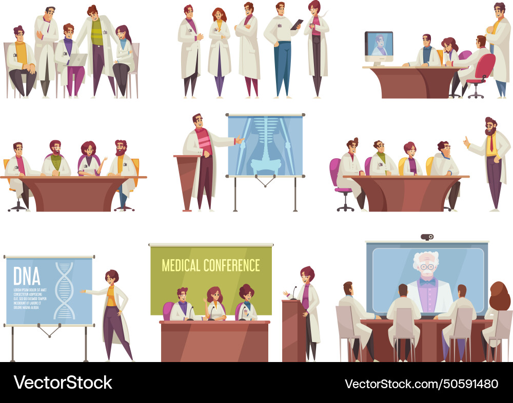 Medical conference icon set Royalty Free Vector Image