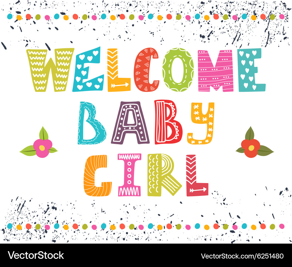 Welcome baby girl arrival postcard Royalty Free Vector Image