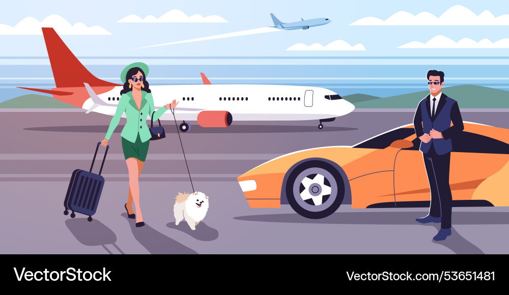 Cartoon rich people characters personal driver Vector Image