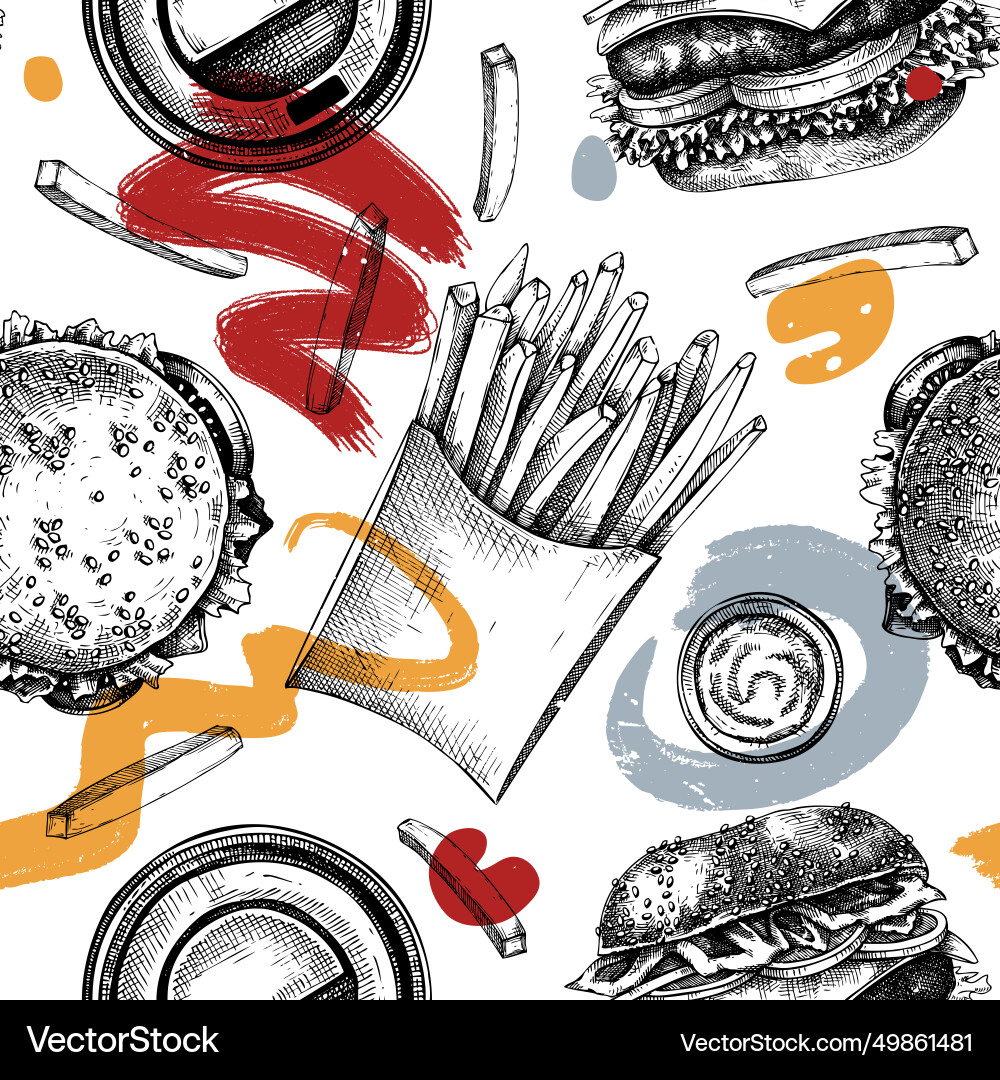 Collage-style fast food restaurant background Vector Image