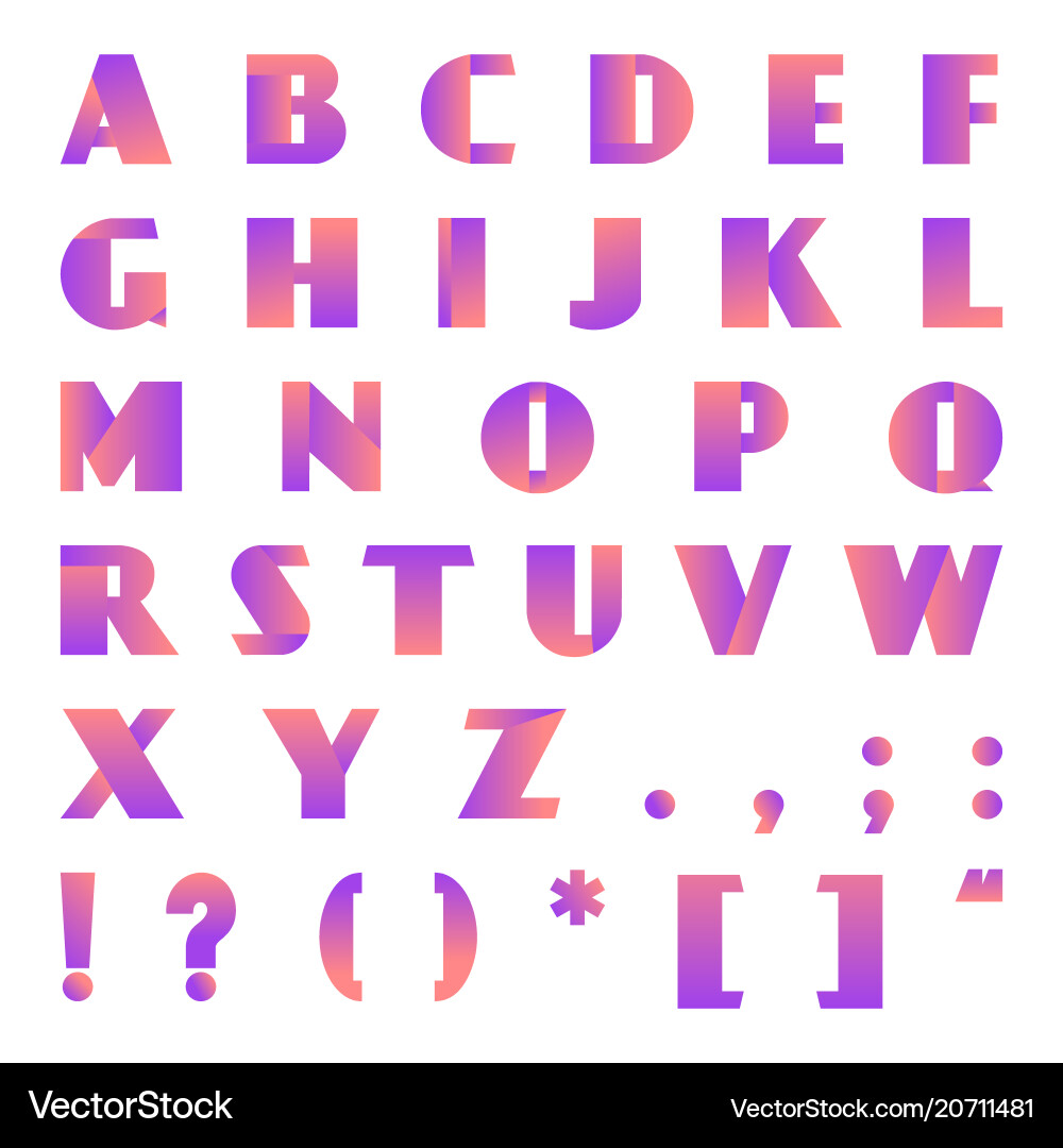 Creative modern bright gradient font Royalty Free Vector