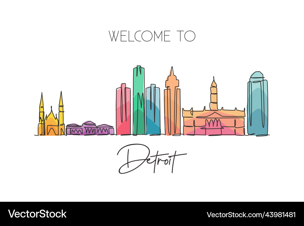 Detroit Skyline - Single Line Drawing Royalty Free Vector