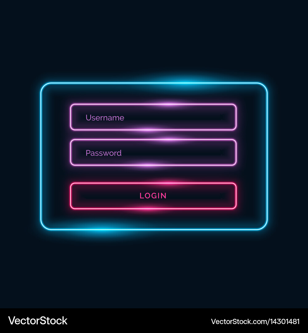 Neon style login ui form design with shiny effect Vector Image