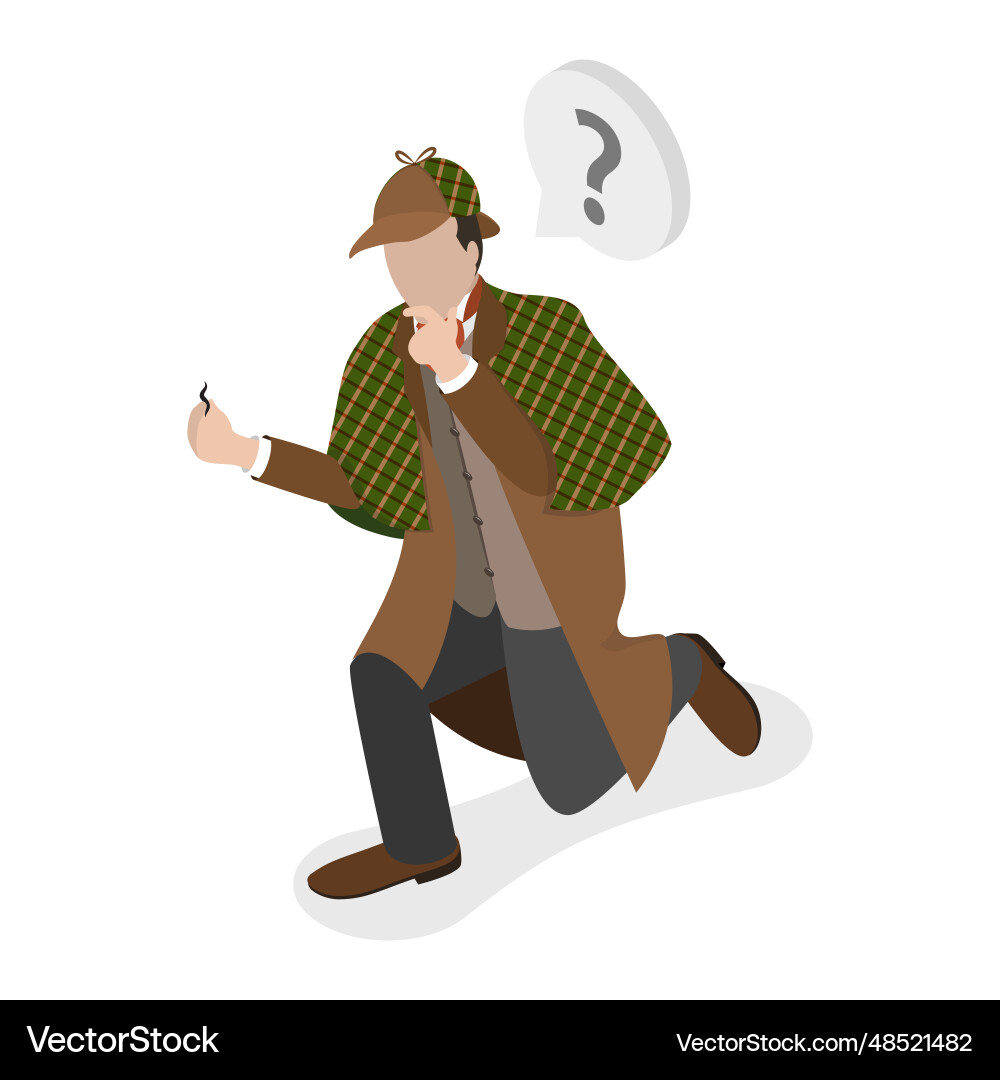 3d isometric flat set of inspector holmes Vector Image