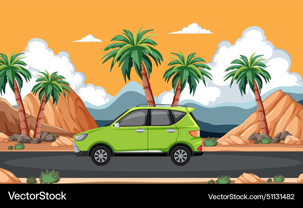 A car traveling in a desert Royalty Free Vector Image