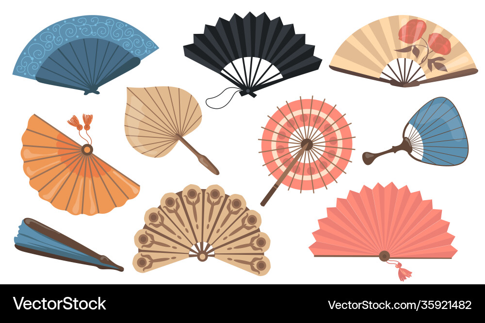 Hand fans set Royalty Free Vector Image - VectorStock