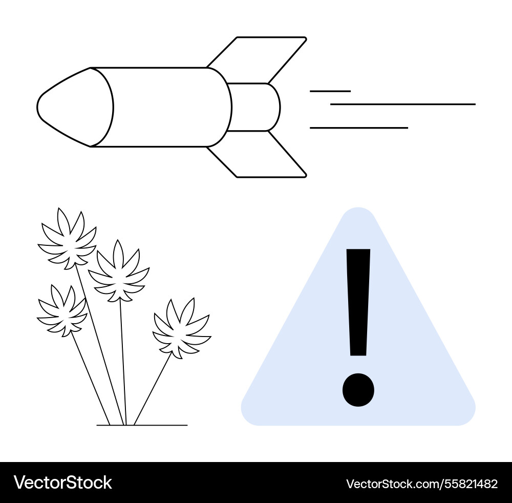 Rocket in motion explosive plants and warning Vector Image