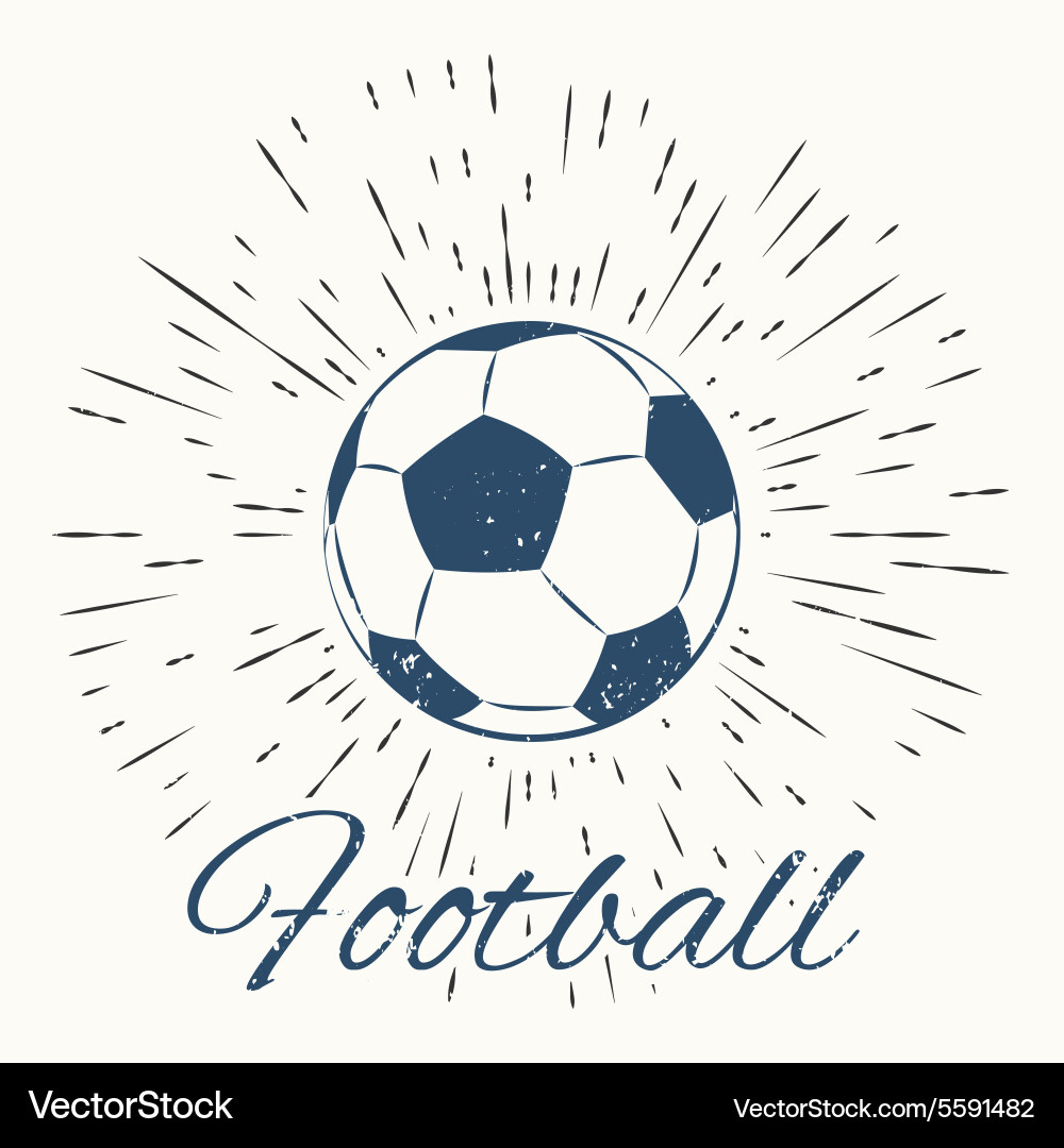 Soccer ball and vintage sun burst frame Royalty Free Vector