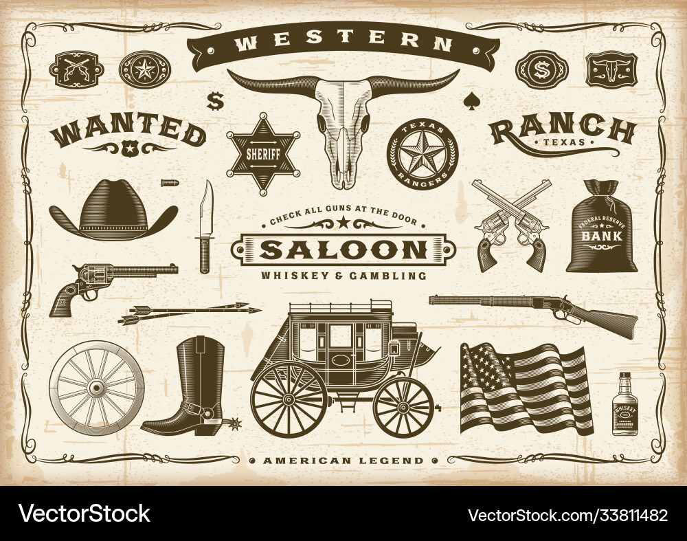 Vintage Western Elements Set Royalty Free Vector Image