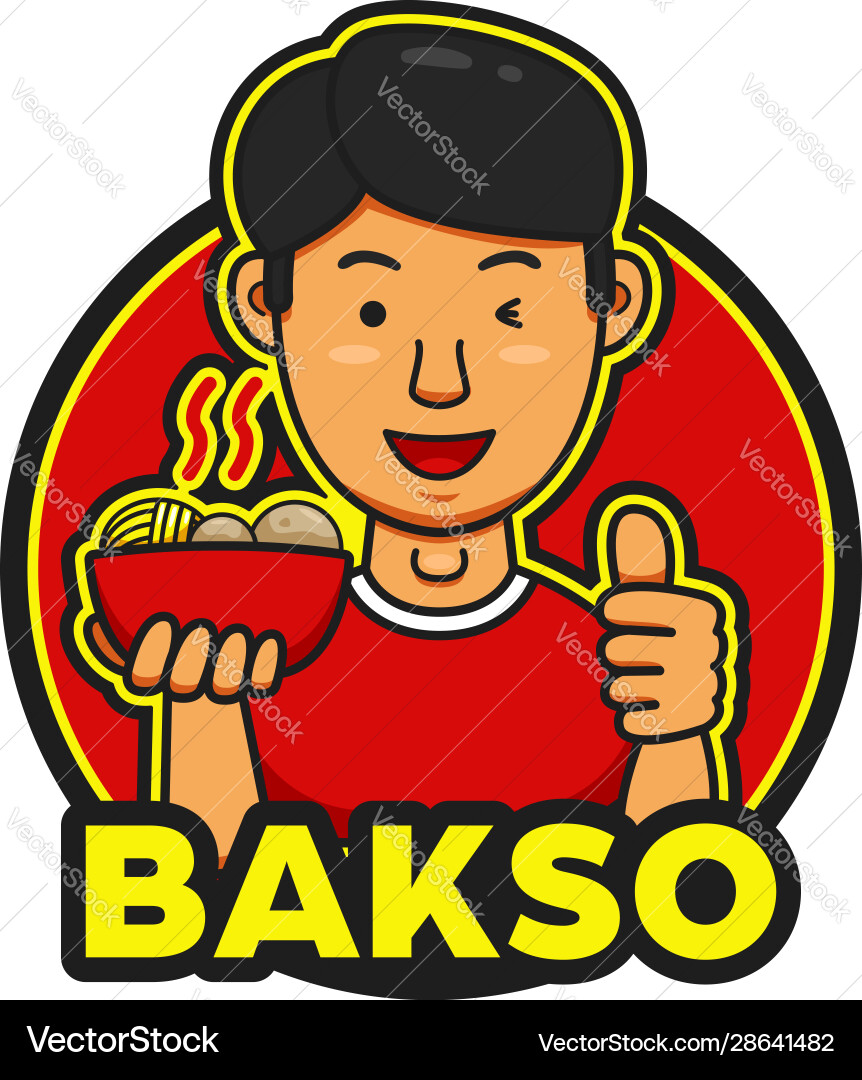 Yummy tasty bakso logo with young handsome Vector Image