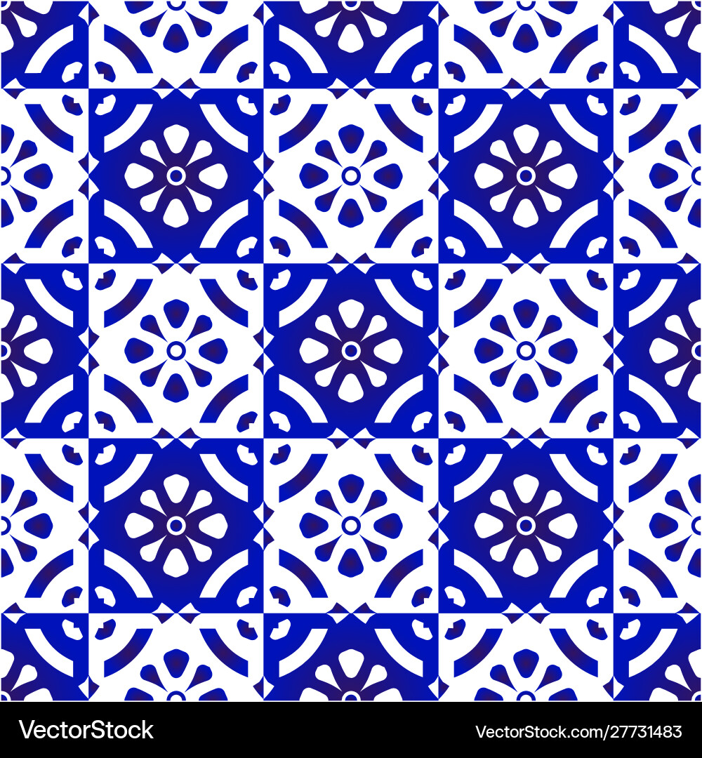 Blue and white tile pattern Royalty Free Vector Image