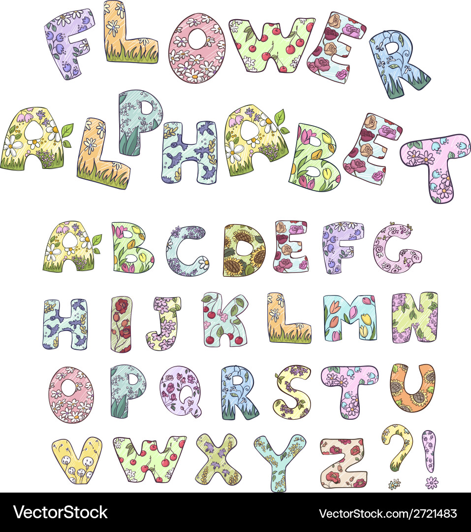 Cartoon flower alphabet Royalty Free Vector Image