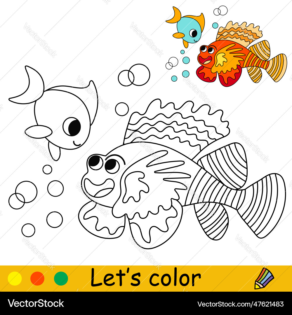 Cute Fish Friends Coloring Page Royalty Free Vector Image
