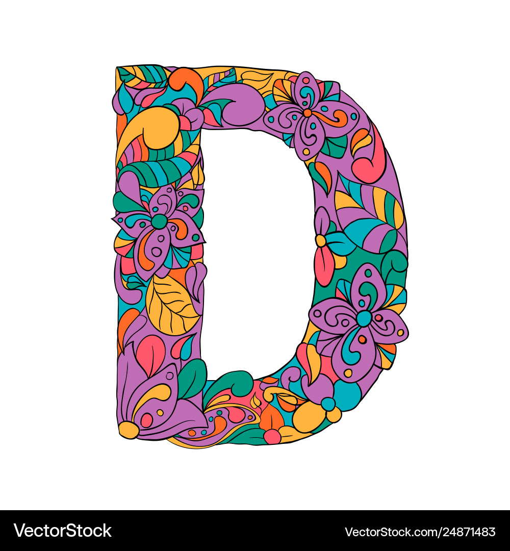Floral d letter outline Royalty Free Vector Image